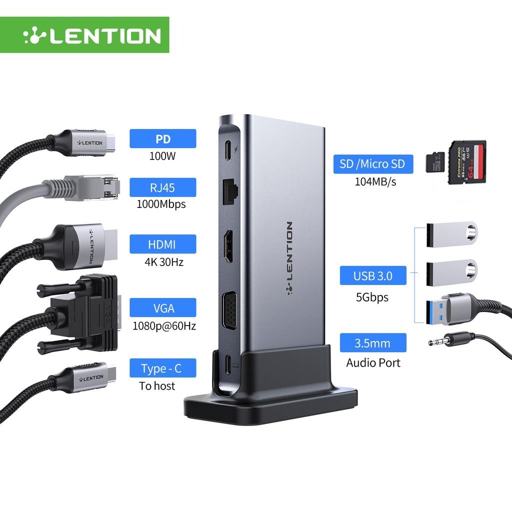 LENTION D55 10 in 1USB CHub 4k HDMI Portable Desktop Type C Splitter ...