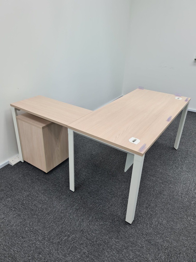 L Shape Office Table with Pedestal, Furniture & Home Living, Furniture ...
