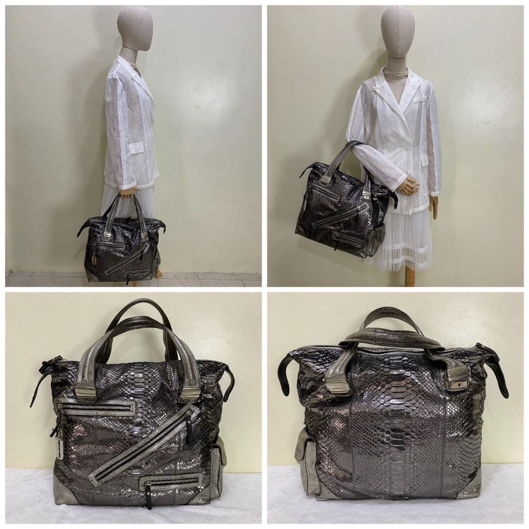 Pauric Sweeney Silver/Pewter Genuine Python/Snakeskin Leather Large ...