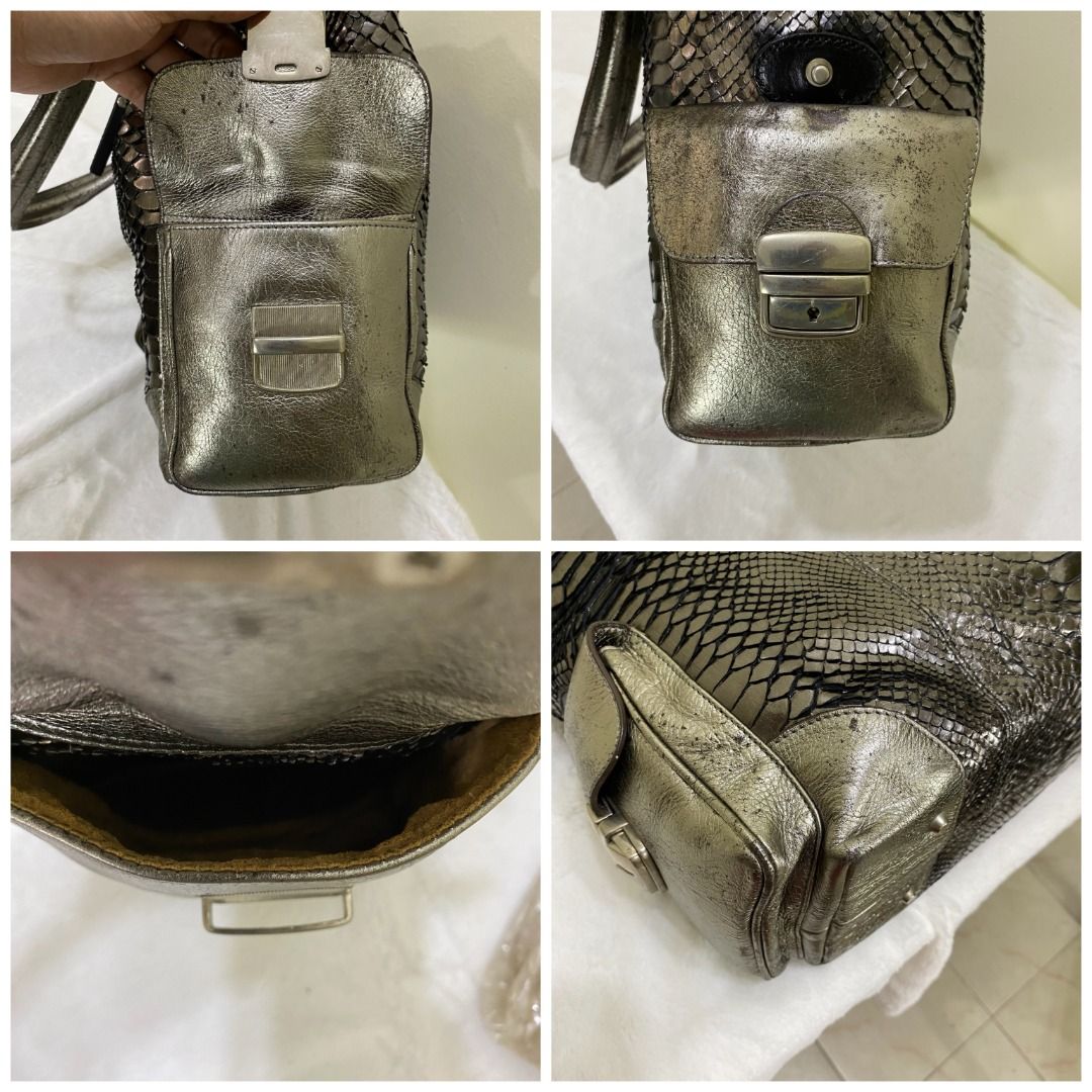 Pauric Sweeney Silver/Pewter Genuine Python/Snakeskin Leather Large ...