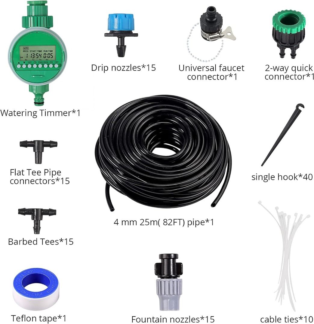 Proster 25M/82ft 4mm Irrigation System Kit Dripper Plant Self Watering ...