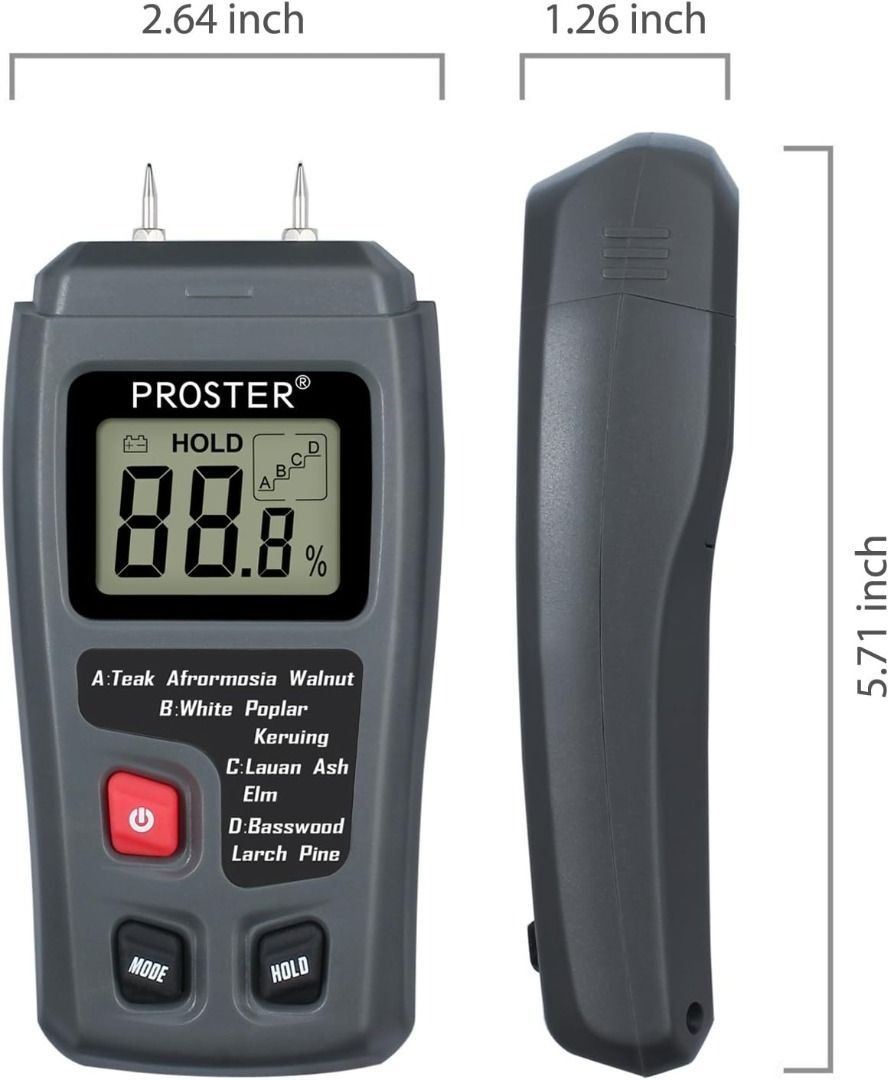Proster Digital Wood Moisture Meter Handheld Moisture Tester with 2 ...