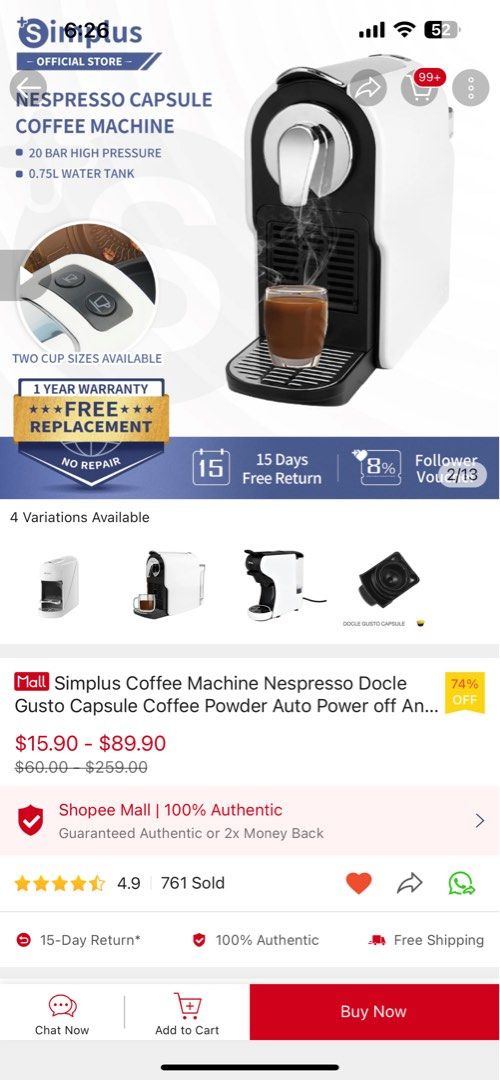 Simplus capsule coffee machine, TV & Home Appliances, Kitchen ...
