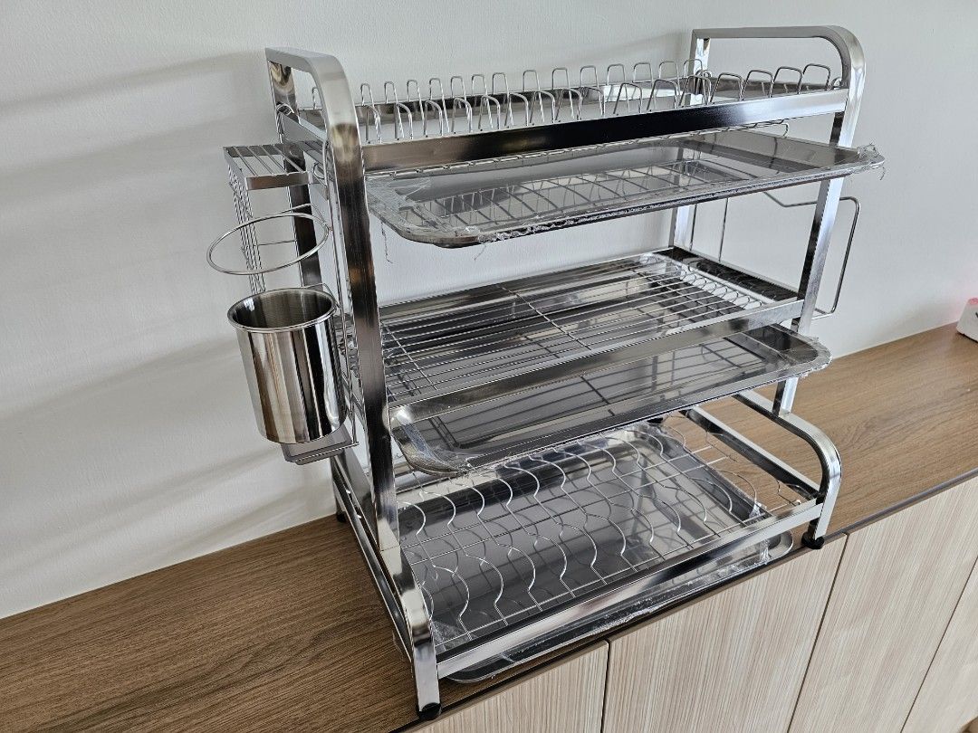 Stainless steel 3 tier dish rack, Furniture & Home Living, Bathroom ...