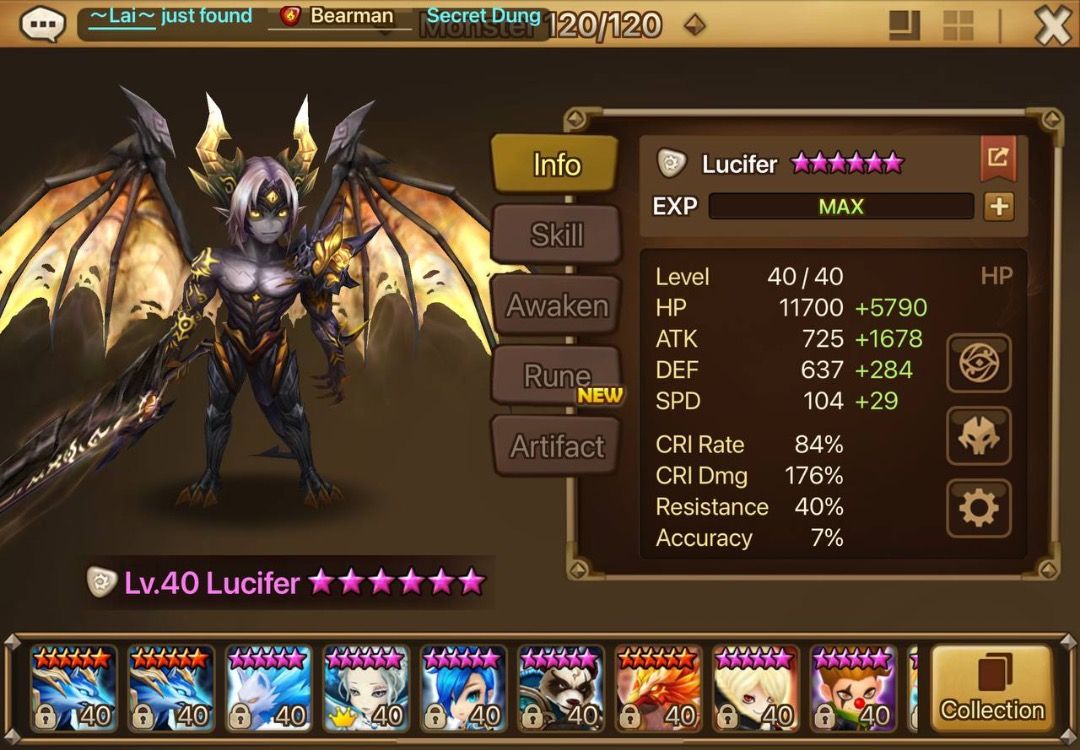 [Summoners War] 1 LD Lucifer with other nat 5, Video Gaming, Video Games, Others on Carousell