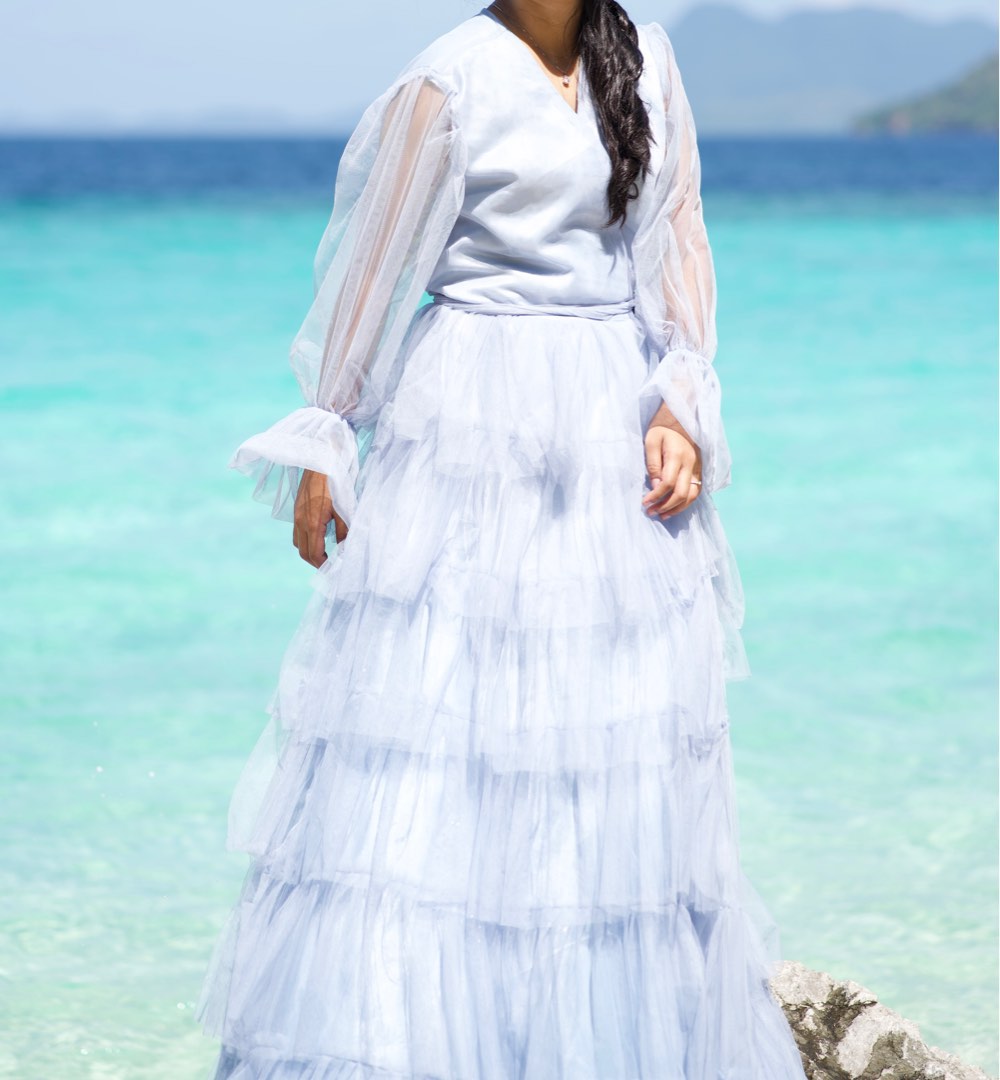 Tulle Bridal Robe (Powder Blue) for Prenup or Wedding Prep, Women's ...