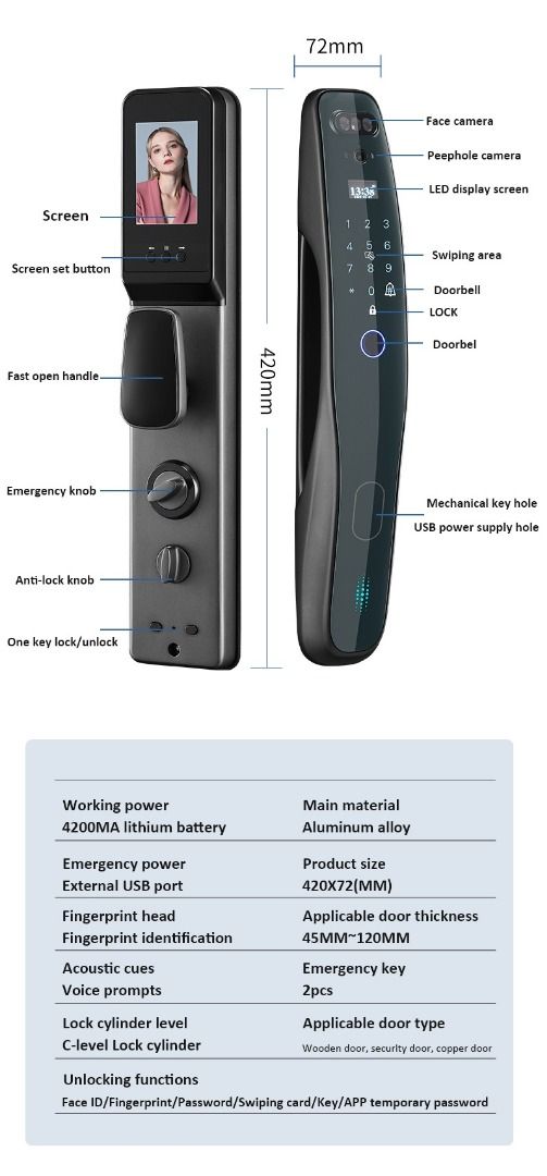 TUYA Smartlock Fingerprint Door Lock with Intercom Facial recognition and Doorbell feature ...