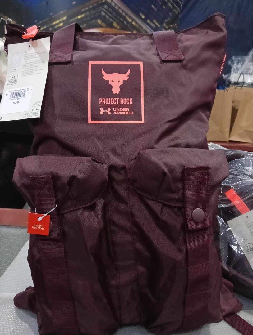 Under Armour Project Rock Sackpack Backpack - Maroon, Men's Fashion ...
