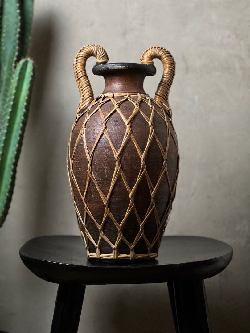 Vintage Wicker Wrapped Terracotta Vase, Hobbies & Toys, Memorabilia ...