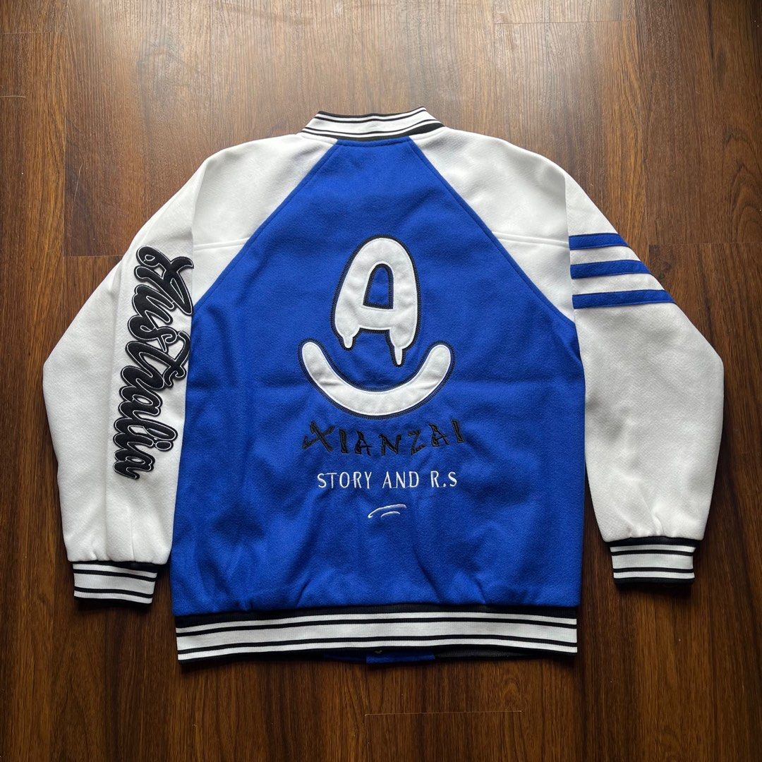 White and Blue Letterman Varsity Jacket, Men's Fashion, Coats, Jackets ...