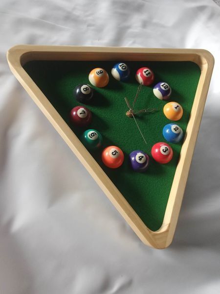 WOODEN TRIANGLE CLOCK / BILLIARD TRIANGLE DESIGN WALL CLOCK, Furniture ...
