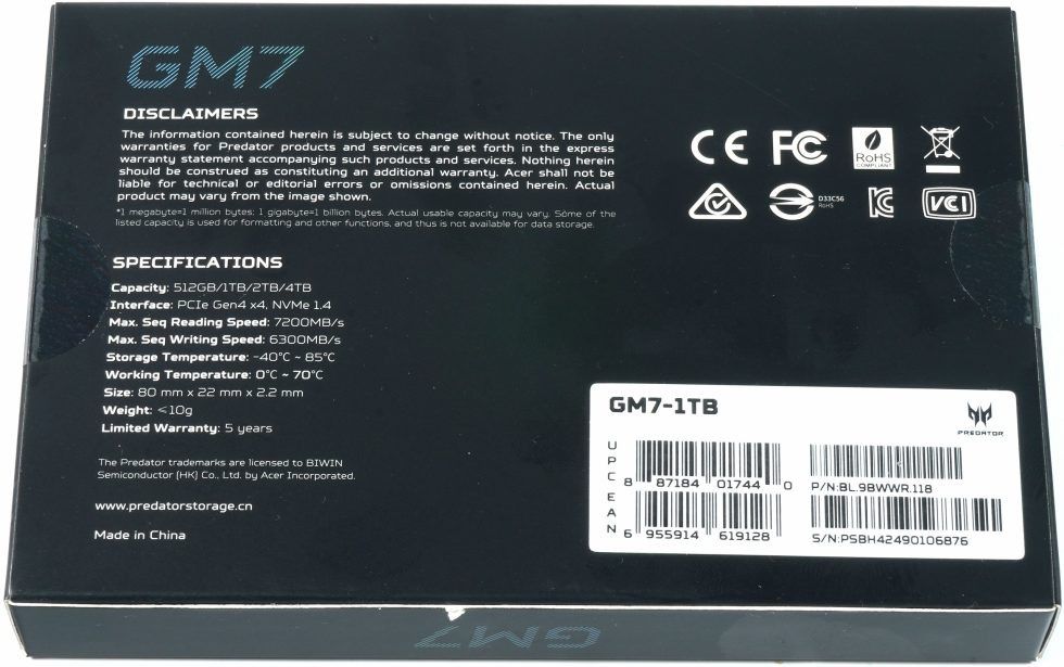 Acer Predator GM7 PCIe 4.0 M.2 SSD 1TB, 電腦＆科技, 電腦周邊及配件, 硬碟及儲存器 - Carousell