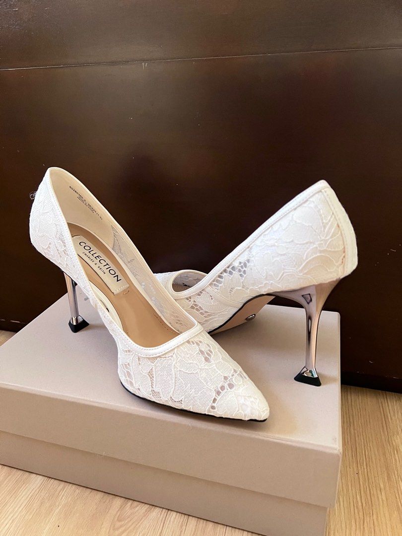 Authentic Charles & Keith Lace and Mesh Pumps- White on Carousell