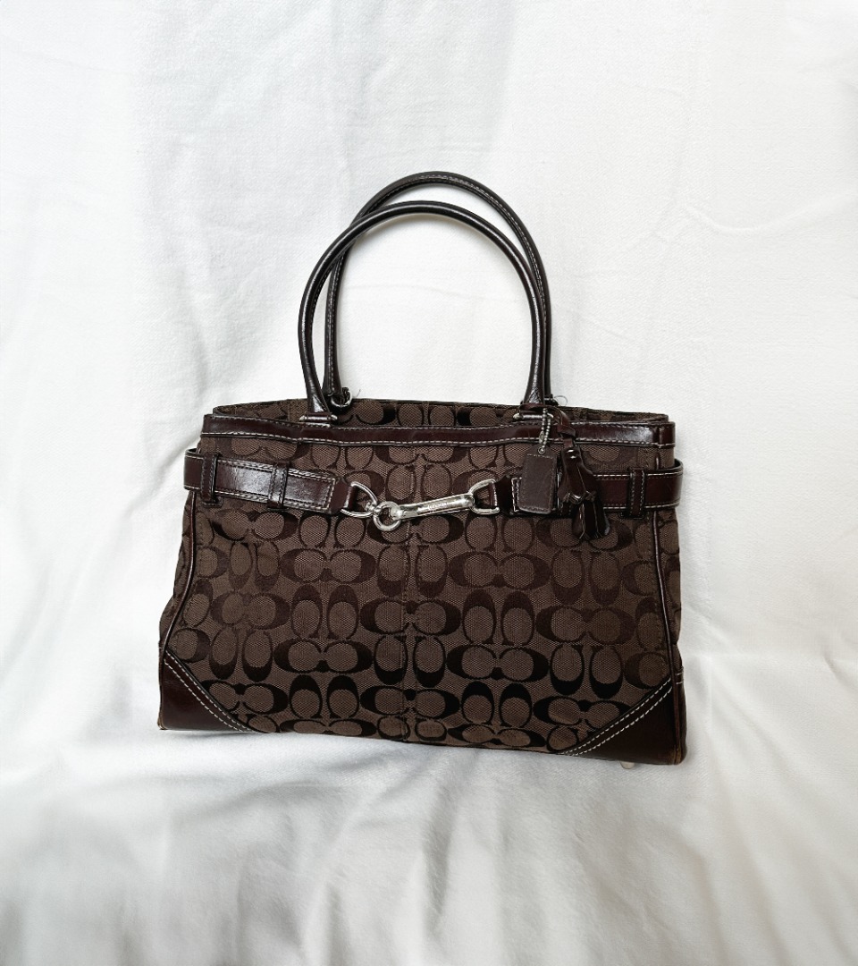 Authentic Vintage Coach Hampton Satchel Tote Handbag in Dark Brown Logo ...