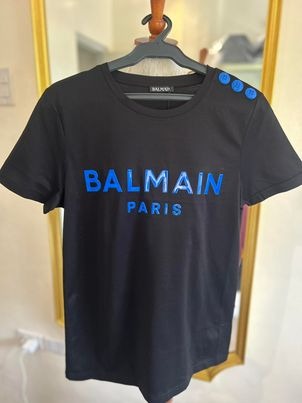 Balmain Shirt Black Blue Font with Blue Button, Luxury, Apparel on ...