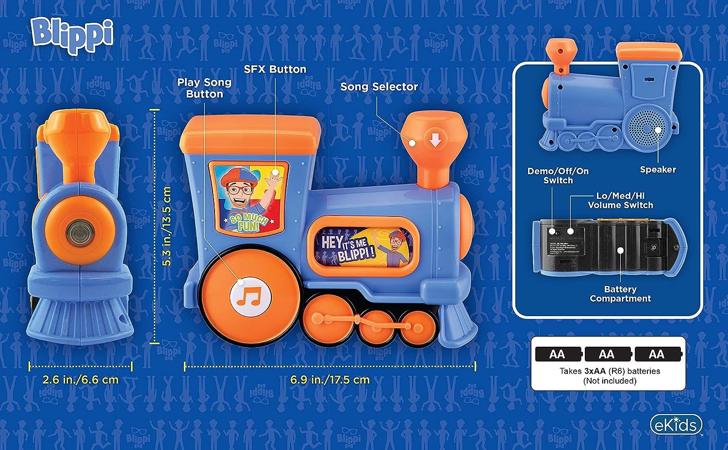 Blippi Train Musical Toy for Kids, Includes Built-in Music and Sound ...
