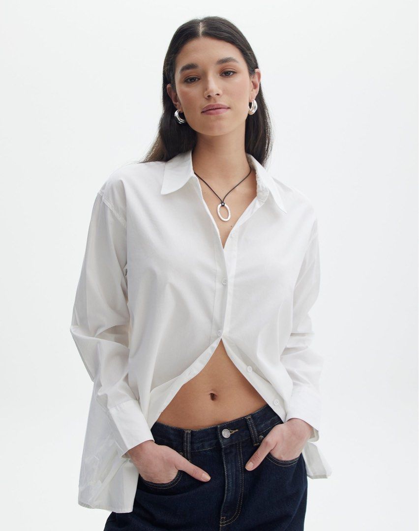 BNWT Glassons Oversized Cotton Shirt White AU 8, Women's Fashion, Tops ...