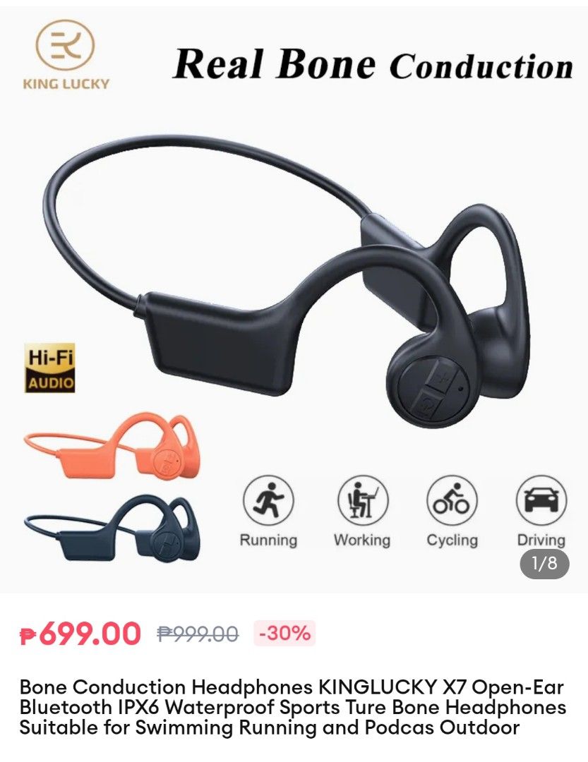 Bone Conduction Headphones Open-Ear Bluetooth IPX6 Waterproof, Audio ...