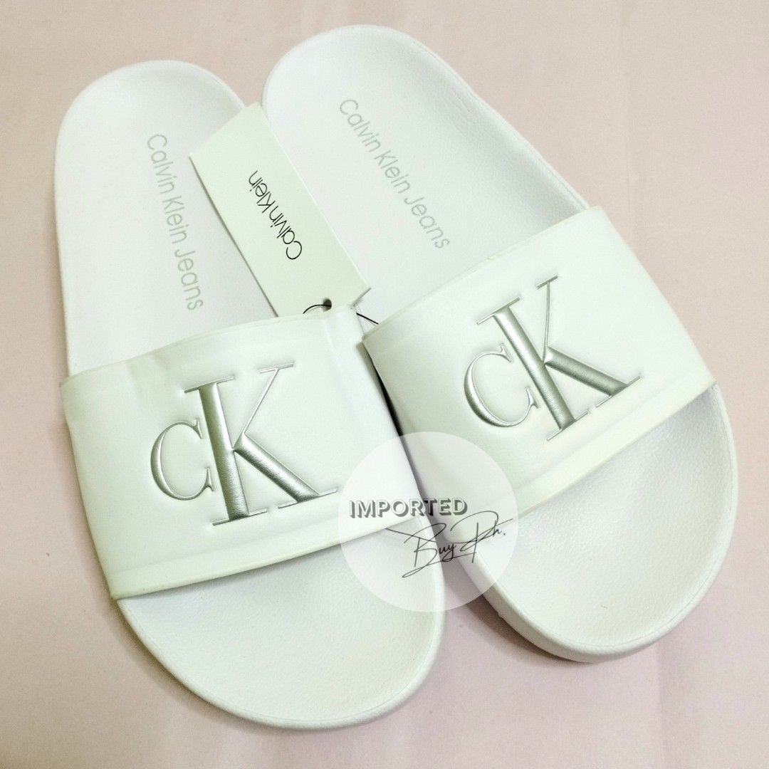 Calvin Klein White Platform Slides Sandals, Women's Fashion, Footwear ...