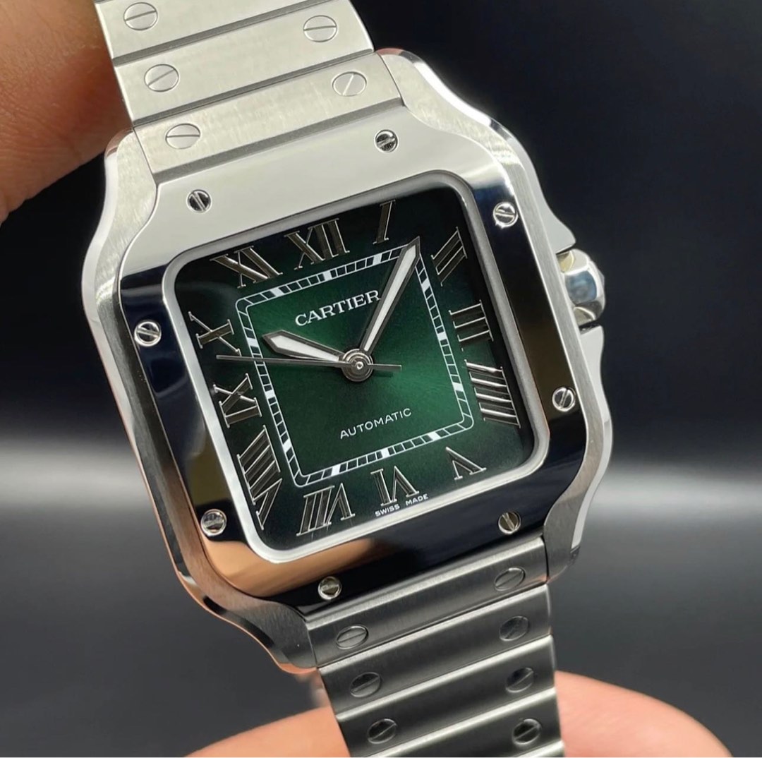 Cartier Santos Medium Green Dial WSSA0061, Luxury, Watches on Carousell