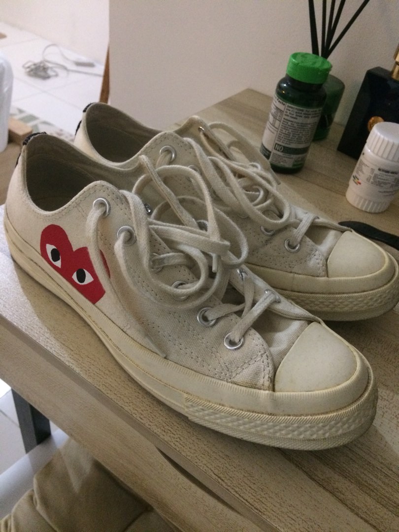 Converse CDG cream colorway, Men's Fashion, Footwear, Sneakers on Carousell