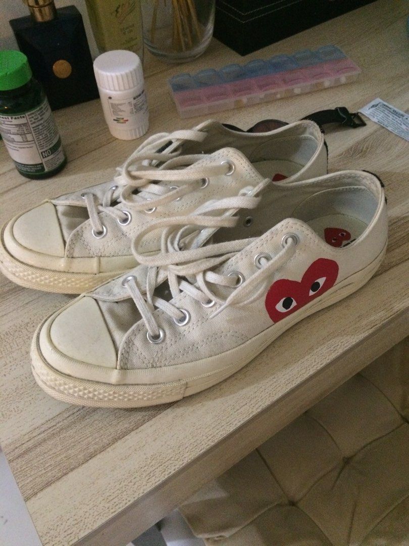 Converse CDG cream colorway, Men's Fashion, Footwear, Sneakers on Carousell