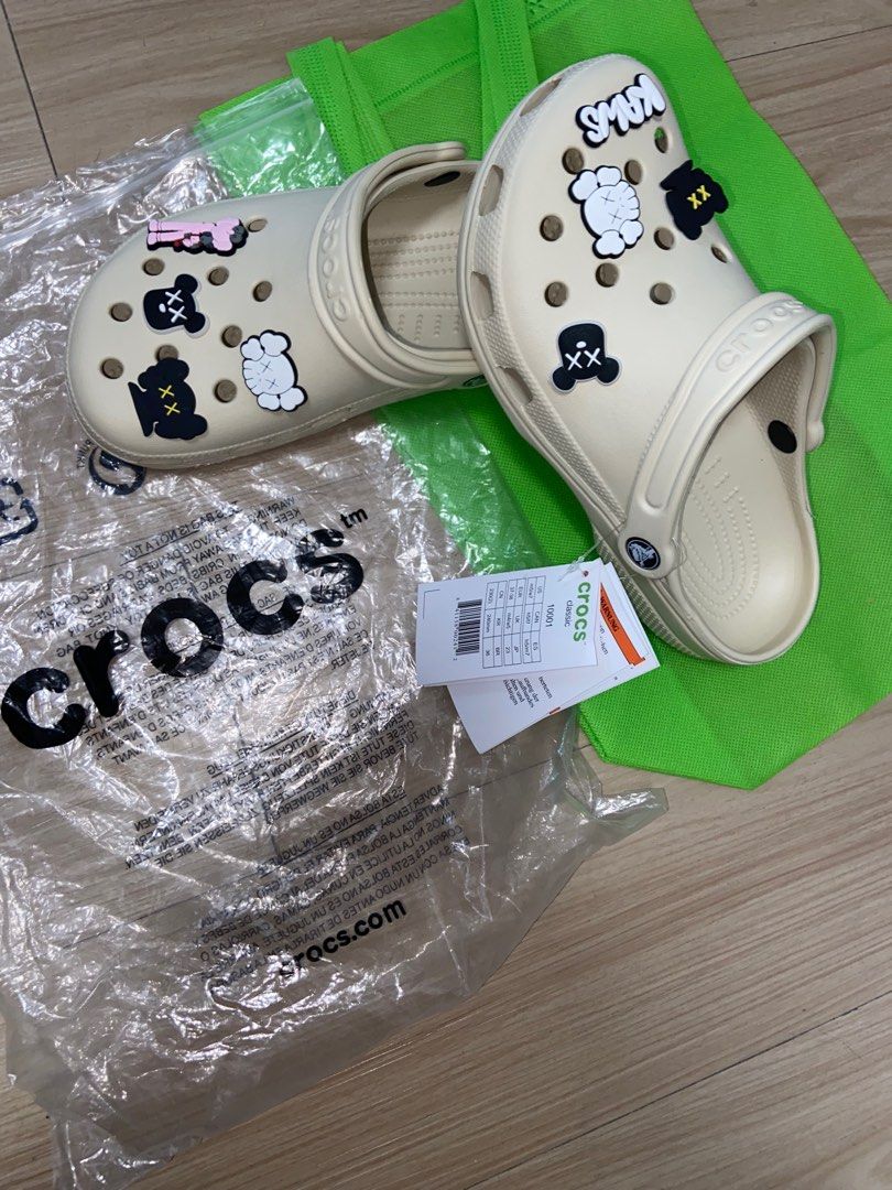 Crocs classic clog in beige white with kaws jibbitz, Women's Fashion ...