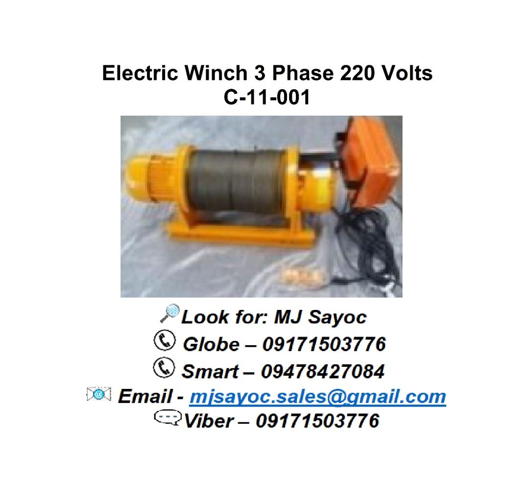 Electric Winch 3 Phase 220 Volts C-11-001, Commercial & Industrial ...