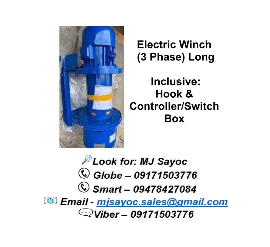 Electric Winch (3 Phase) Long Inclusive: Hook & Controller/Switch Box ...