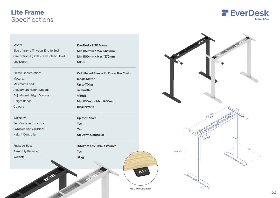 Everdesk+ Lite Desk (Medium Worktop), Furniture & Home Living ...