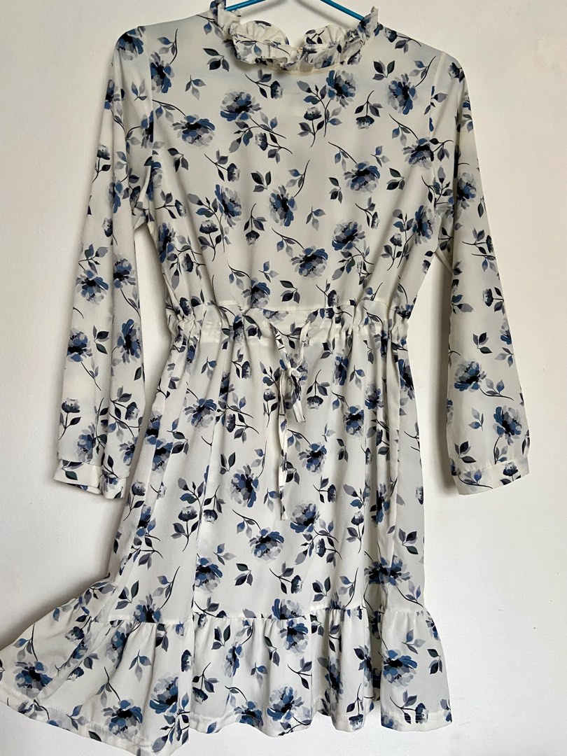 Flowy Blue and White Dress on Carousell