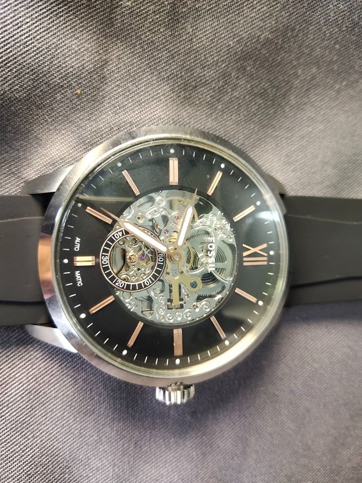 Fossil Automatic Exhibition Front Back Stainless Steel Case Roman ...