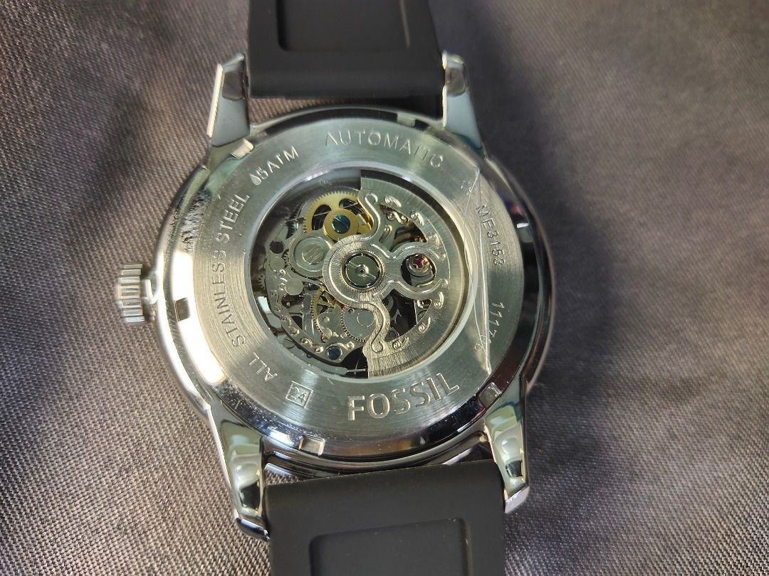 Fossil Automatic Exhibition Front Back Stainless Steel Case Roman ...