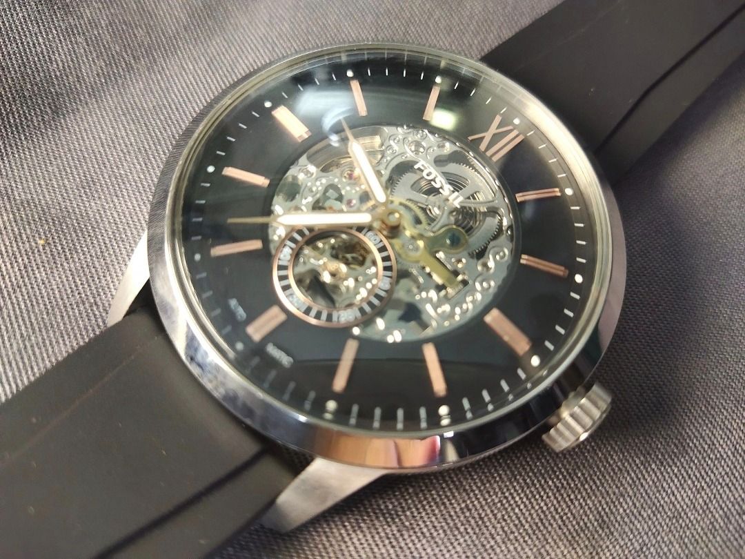 Fossil Automatic Exhibition Front Back Stainless Steel Case Roman ...