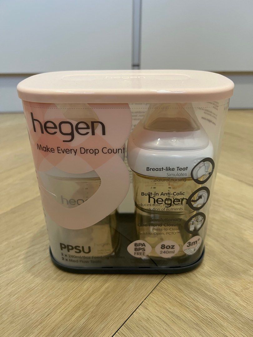Hegen 2 x 240ml/8oz feeding bottle with 2 x medium flow teat (3-6 mths ...