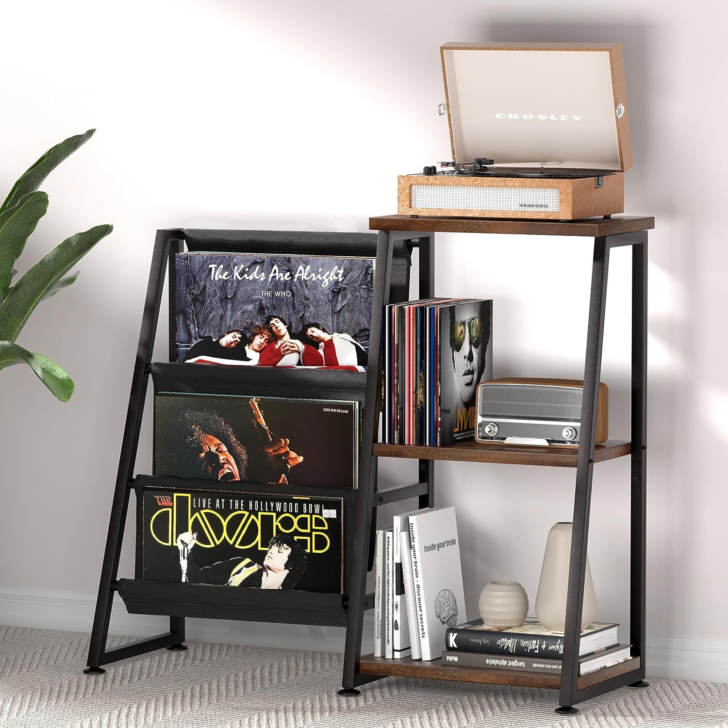 Herture Record Player Stand, Vinyl Record Storage with 3-Tier, Record ...
