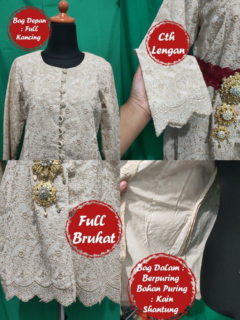 KB - 5 / Kebaya Brokat / Kebaya Brukat Tebal / Kebaya Cream Gold ...