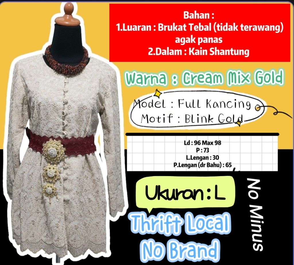 KB - 5 / Kebaya Brokat / Kebaya Brukat Tebal / Kebaya Cream Gold ...
