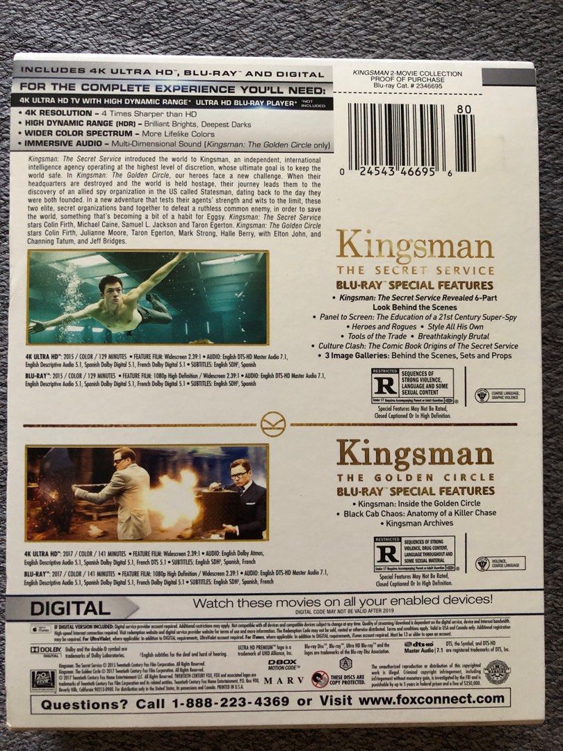 KINGSMAN 2 MOVIE COLLECTION 4K UHD BLU RAY, Hobbies & Toys, Music ...
