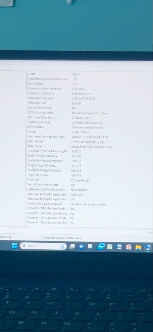 LENOVO laptop, i7-8550(8th gen), 1.8Ghz, 1 TB HHD, 26 GB ( 12GB phy+ ...