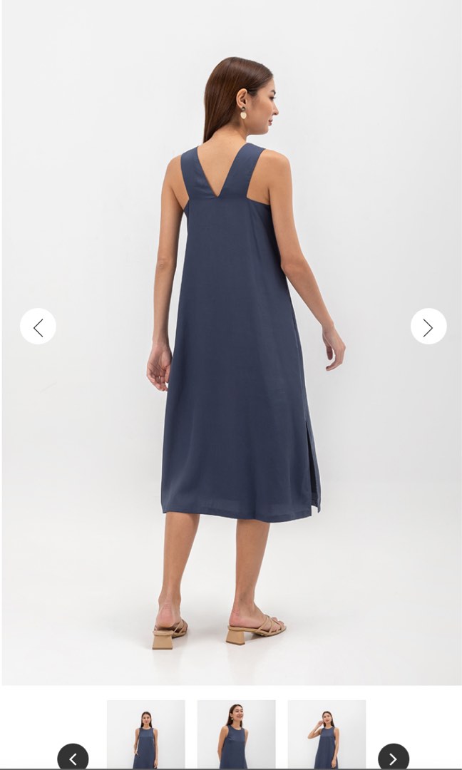 LF: LAB Eve Back V Tencel Midi Dress (Steel Blue), Women's Fashion ...