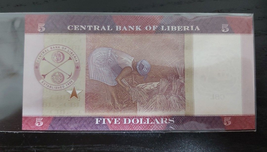 World banknote Republic of Liberia five dollars, Hobbies & Toys ...
