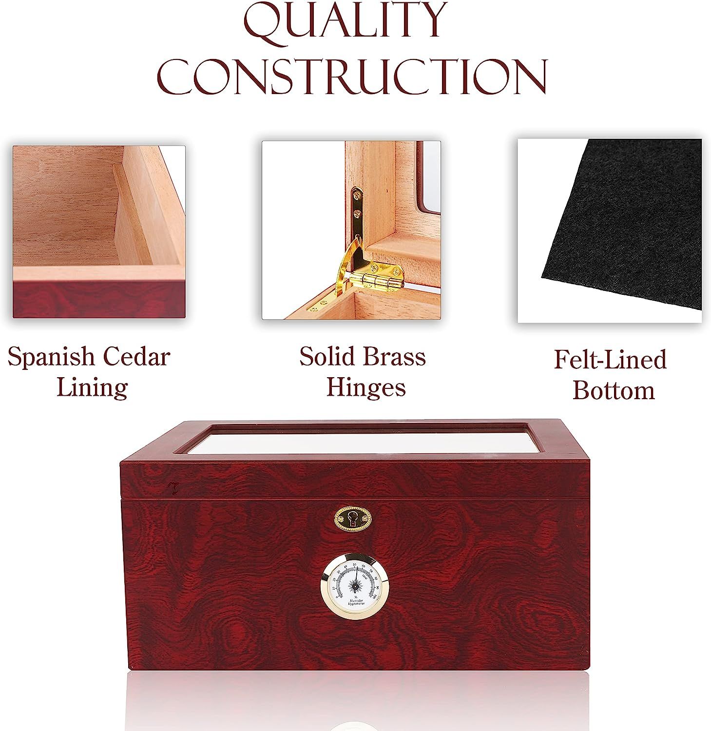 Mantello Humidor 100 Cigar Capacity, Glass-top 100 Cigar Humidor, Cigar ...