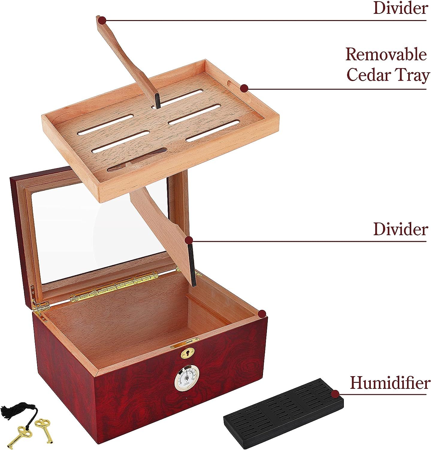 Mantello Humidor 100 Cigar Capacity, Glass-top 100 Cigar Humidor, Cigar ...
