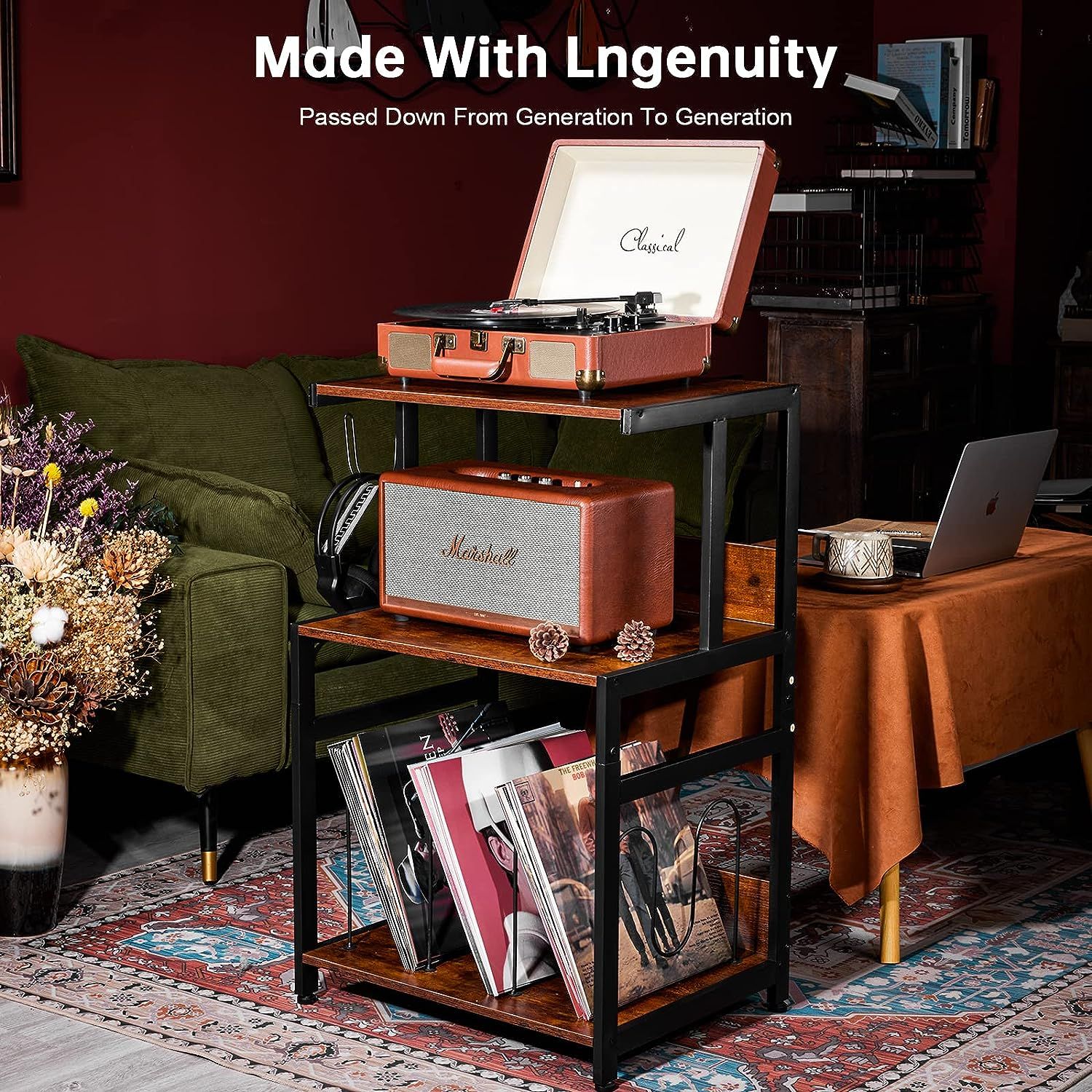 MAWEW Record Player Stand, Turntable Stand with Record Storage Triple, Vintage Record Player ...