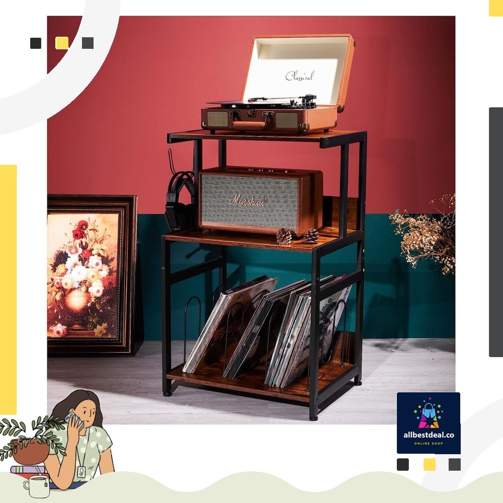 MAWEW Record Player Stand, Turntable Stand with Record Storage Triple, Vintage Record Player ...