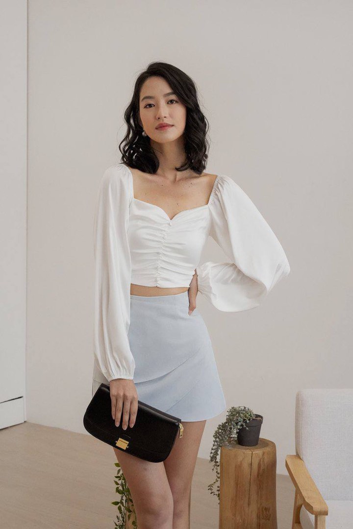 mikayla linda satin white top, Women's Fashion, Tops, Longsleeves on ...