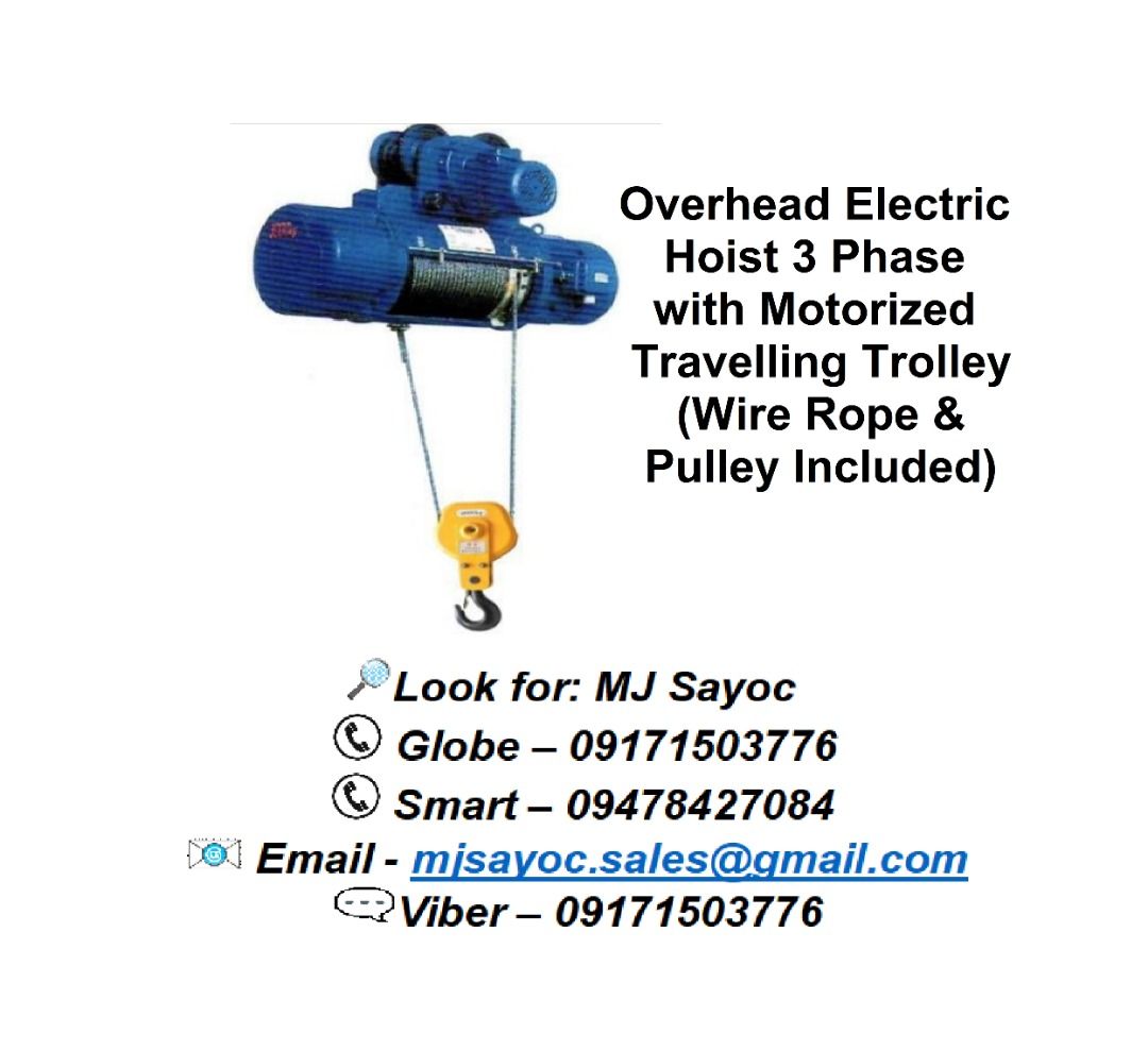 Overhead Electric Hoist 3 Phase with Motorized Travelling Trolley (Wire ...