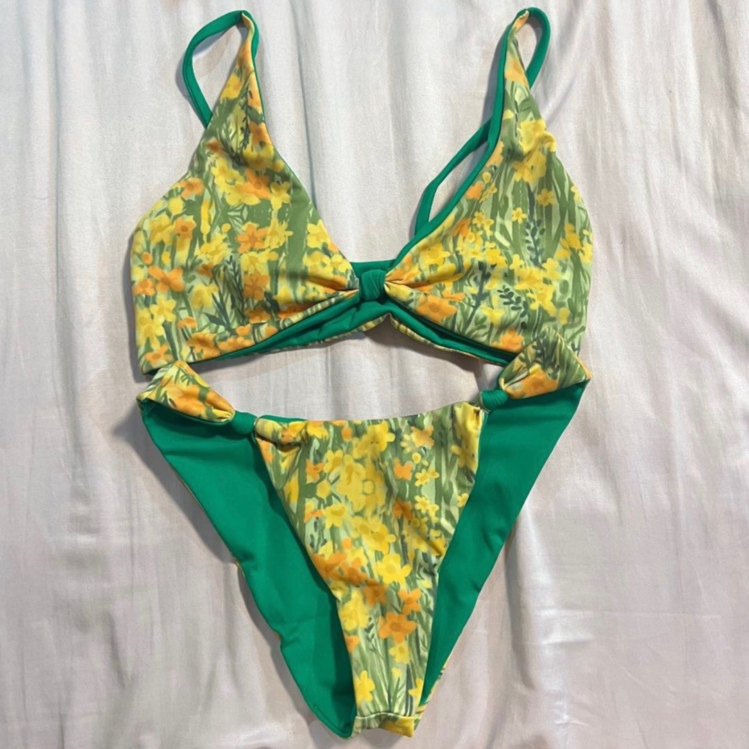Pacific Palais Reversible Bikini Set in Green/Yellow, Women's Fashion ...