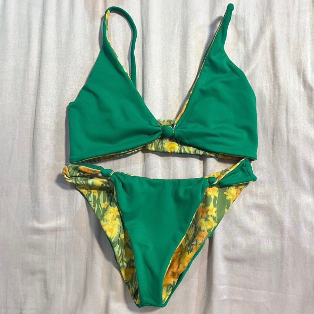 Pacific Palais Reversible Bikini Set in Green/Yellow, Women's Fashion ...